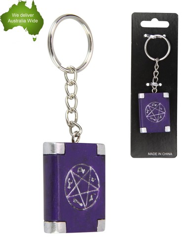 1pc Magic Spell Purple Spellbook Key Ring Keyring Chain Pentagram Witch ...