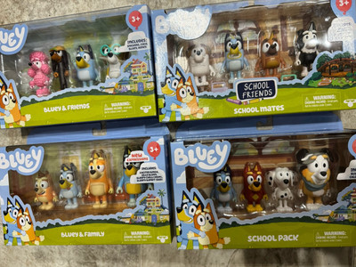 LOT OF 4 BLUEY 4 -Figure Packs: Bluey & Family/Friends/School Pack ...
