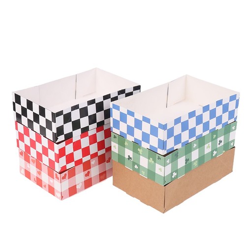 5Pcs Kraft Paper Checkered Food Boxes Paper Snack Trays Birthday Party ...