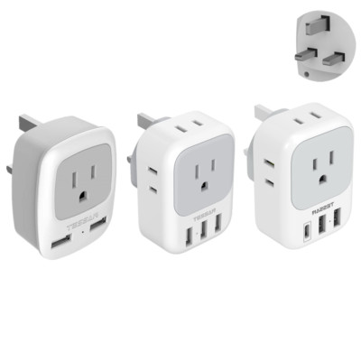 Power Plug Adapter with 4 Outlet 2/3 USB for US Travel to London ...