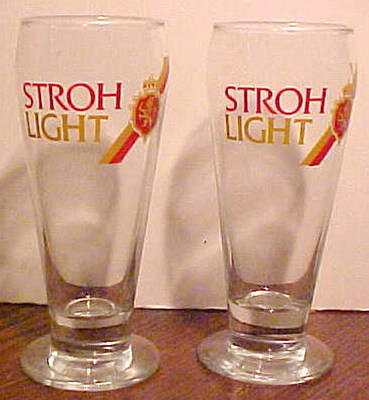 GORGEOUS SET OF 2 STROH LIGHT 6 1/2" BEER GLASSES, VERY GOOD CONDITION ...