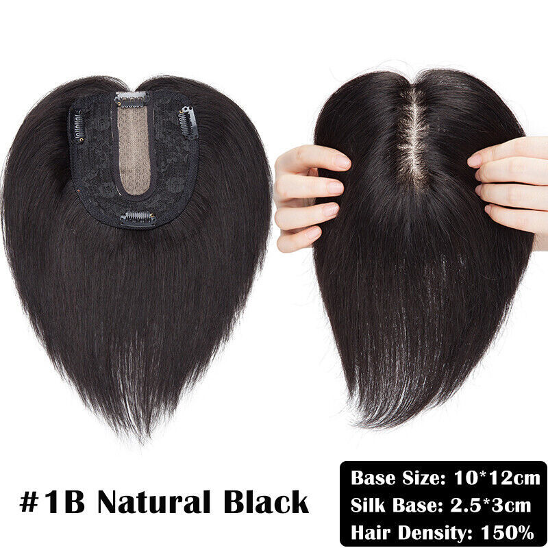 Natural Topper Hairpiece Clip In REMY 100% Human Hair Silk Base Toupee ...
