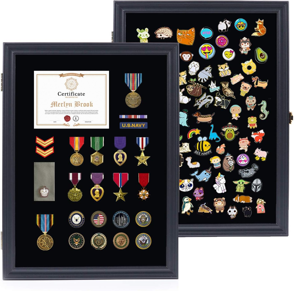 Medal Pin Display Case Shadow Box Collection Ribbon Award Shelf Frame ...