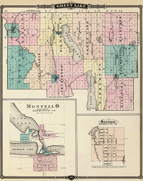 Green Lake County, Montello And Oxford - Wisconsin - 1878 - Map Poster ...