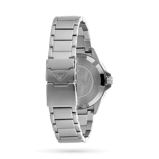 NEW EMPORIO ARMANI MENS WATCH STAINLESS STEEL SILVER BRACELET BLUE DIAL ...