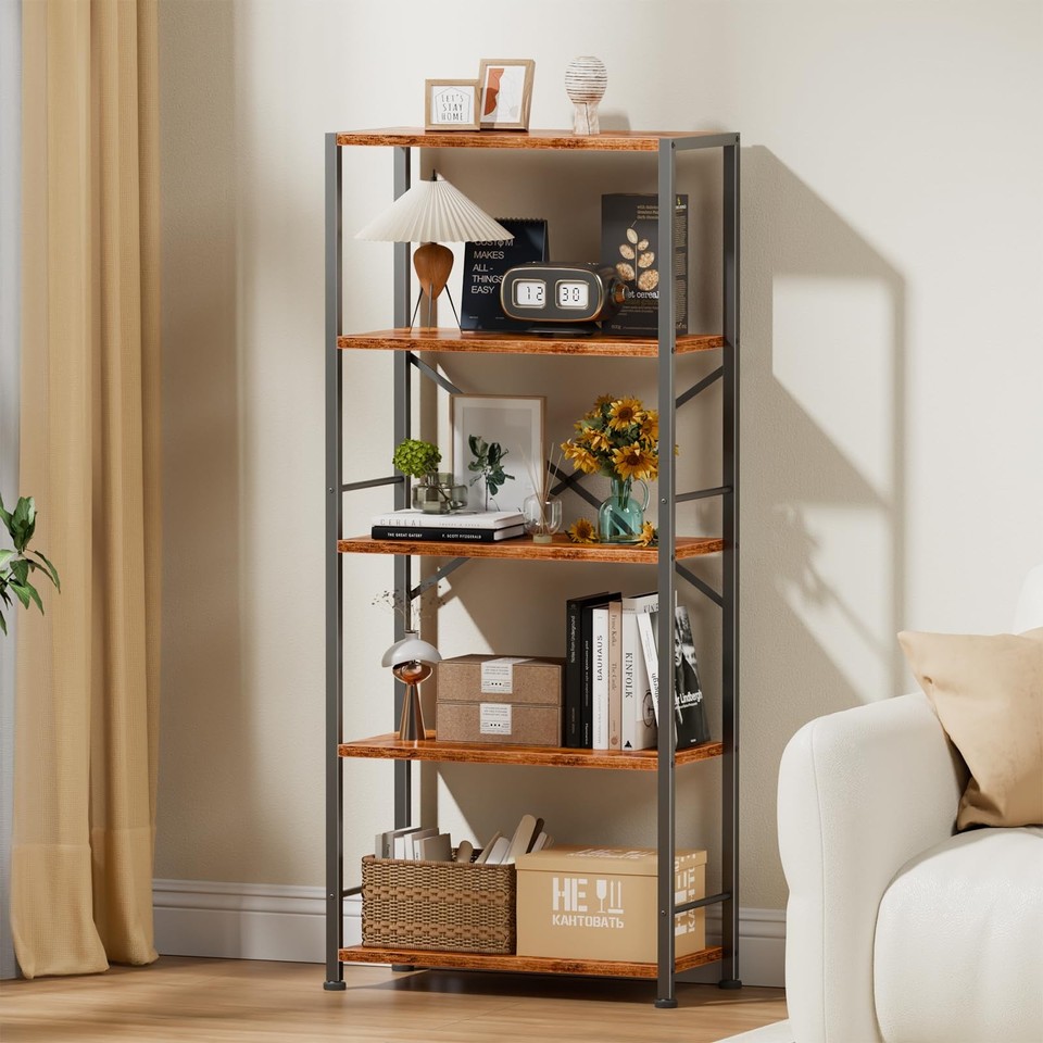 5 Tier Book Shelf, Tall Wide Bookshelf, Industrial Open Bookcase ...