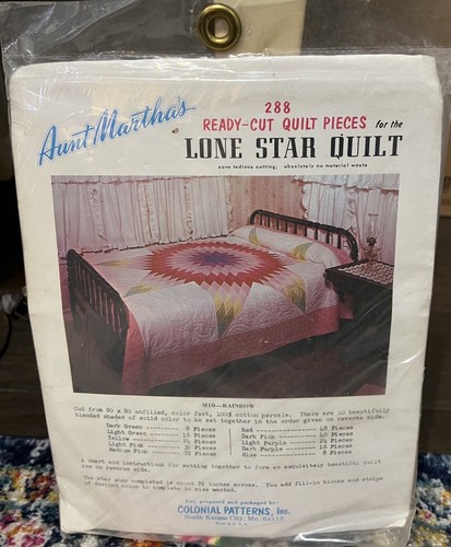 Rainbow Lone Star Quilt Kit 288 Ready Cut Fabric Pieces by Aunt Martha ...