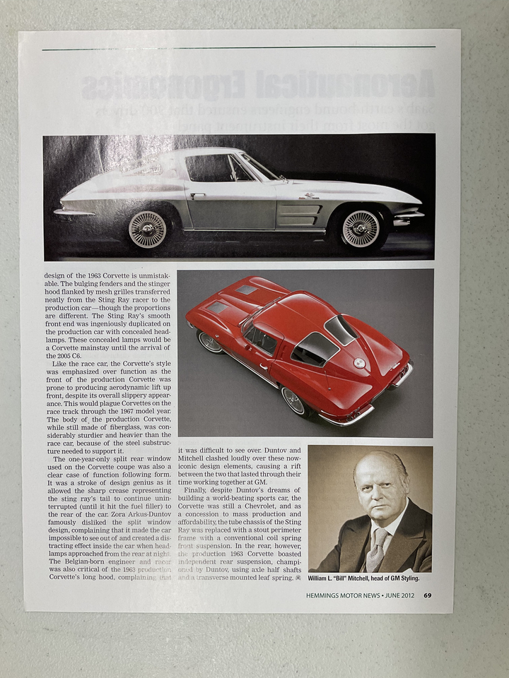 HMN 739 Article That's Design A New Wave Takes Shape Corvette Sting Ray 6/2012 | eBay