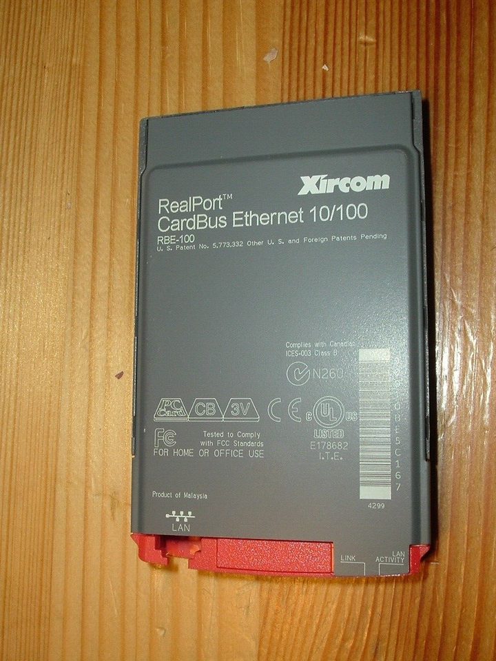 Xircom RealPort CardBus Ethernet 10/100 PCMCIA card network adapter mod ...