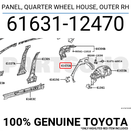 6163112470 Genuine Toyota PANEL, QUARTER WHEEL HOUSE, OUTER RH 61631 ...