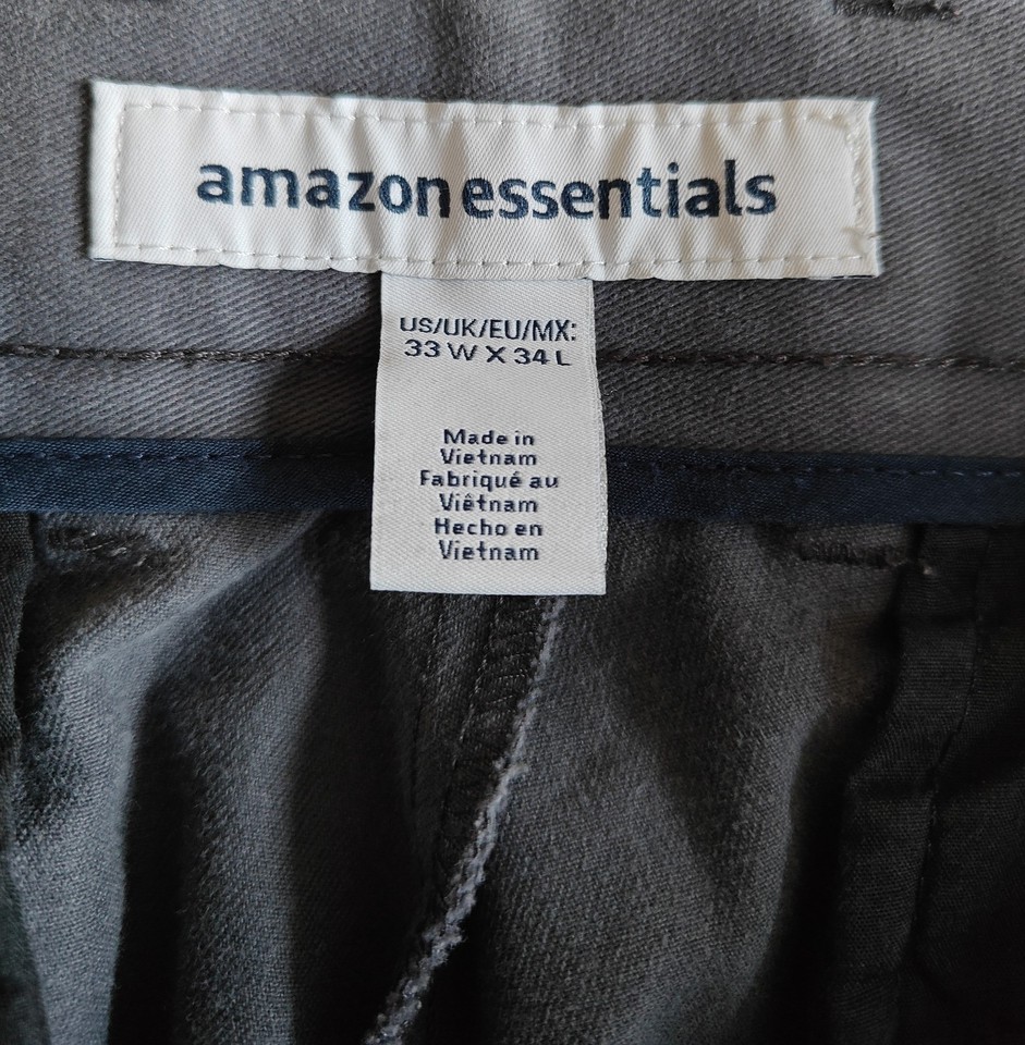 AMAZON ESSENTIALS GRAY SLIM CHINO PANTS, SIZE 33Wx34L | eBay UK