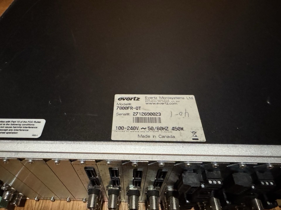Evertz 7800FR-QT Multiframe w/7700ADA-AUD, 7700DAC-A4, 7700FC 2-PS ...