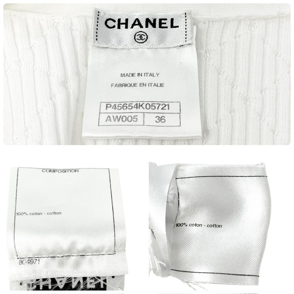 CHANEL Vintage 13P CC Mark Logo Knit Cardigan #36 White Cream Cotton ...
