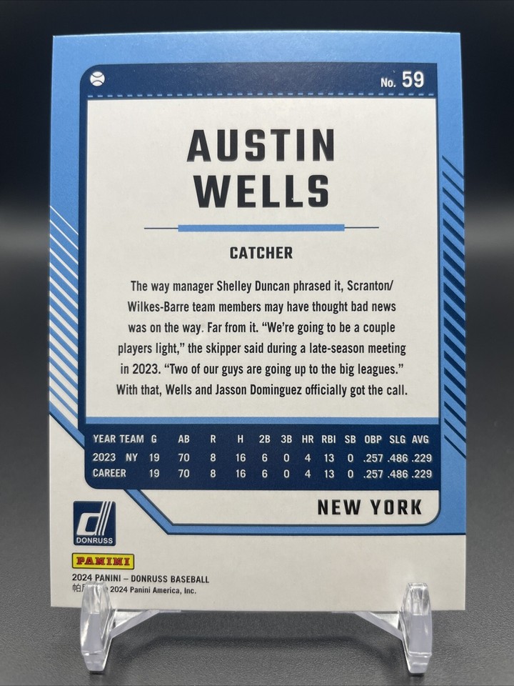 AUSTIN WELLS - 2024 Donruss Baseball Red Parallel #59 New York Yankees ...