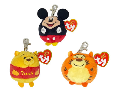 Disney Plush Key Rings TY Beanie Bag Clips Mickey Mouse Tigger Winnie ...