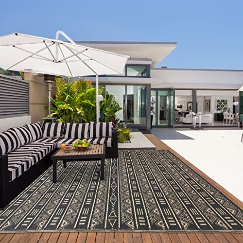 Reversible Outdoor Rugs for Patio Decor 5x8ft 5 x 8 Feet Bohemian Black ...