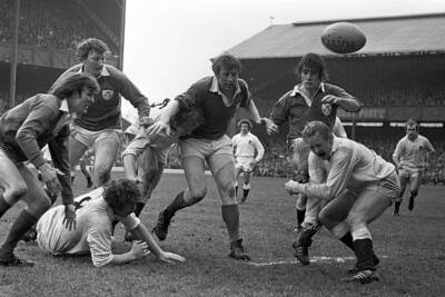 Irelands Moss Keane Runs For The Ball As His Teammates 1978 OLD RUGBY ...