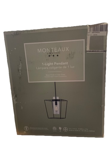 Monteaux Lighting 1-Light 12 in. Black Pendant Light with Clear Glass ...