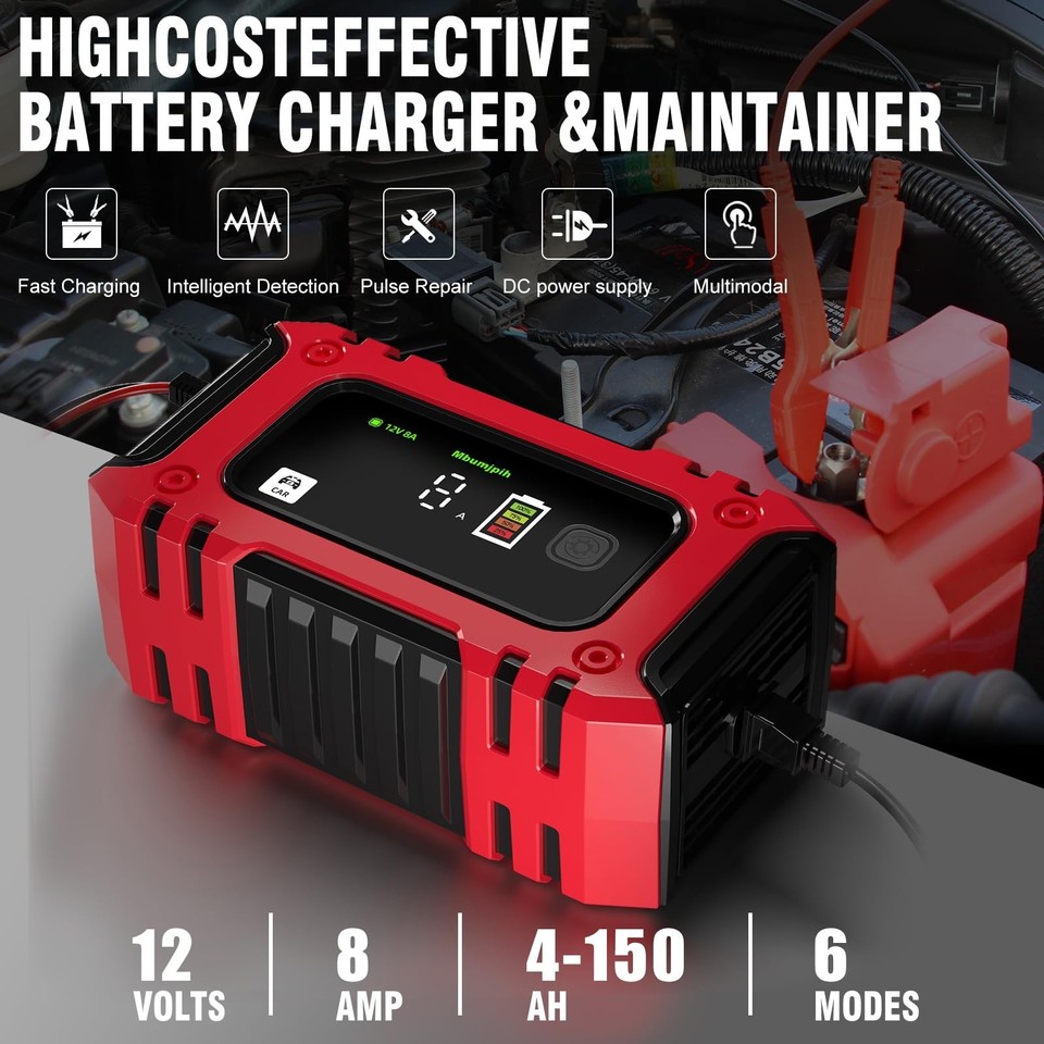 Car Battery Charger, 12V 8A Smart Battery Trickle Charger, Car 12V ...