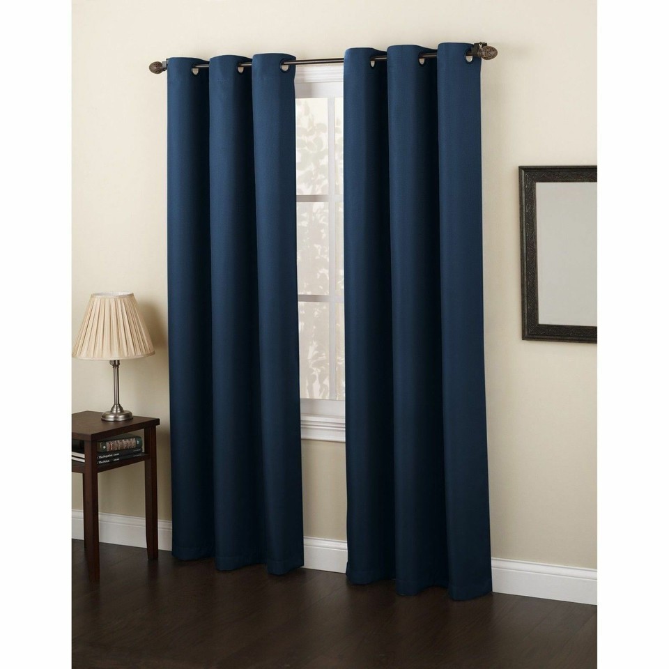 Set 2 Solid Navy Blue Window Curtains Panels Drapes 63 84 95 in L ...