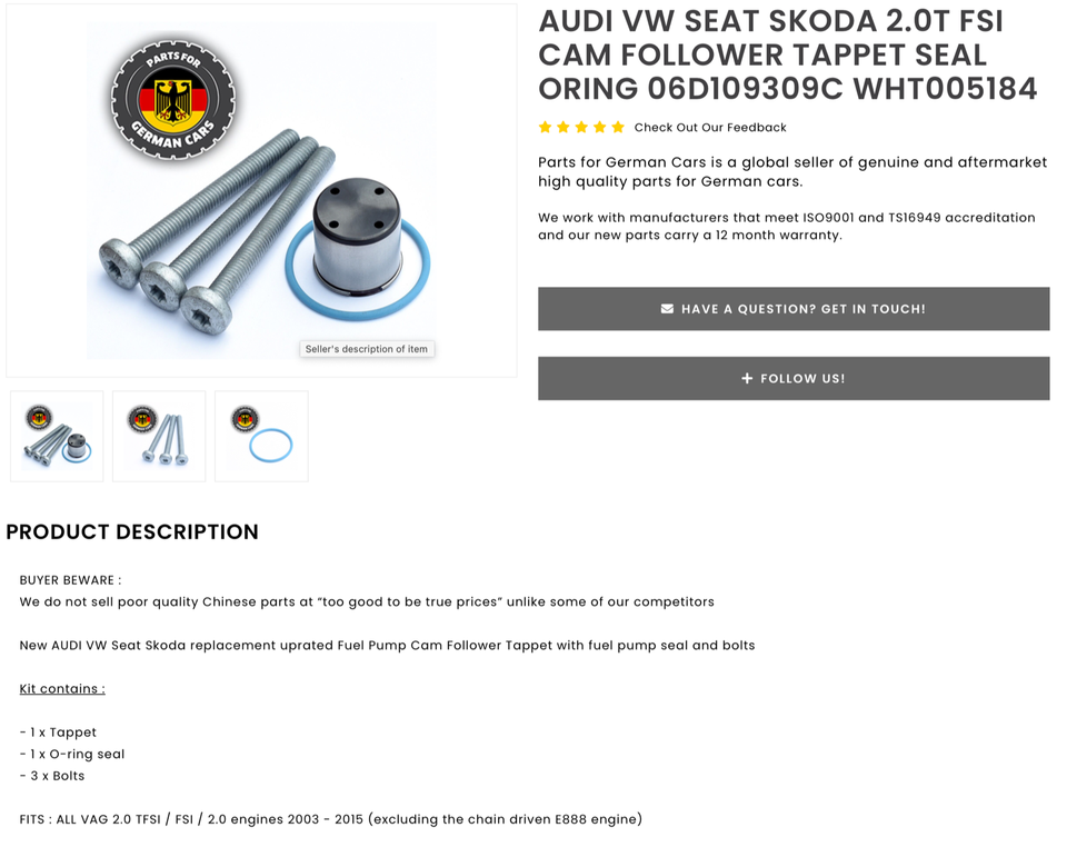 Cam Follower Tappet Seal Oring 06D109309C WHT005184 Audi VW Seat Skoda ...