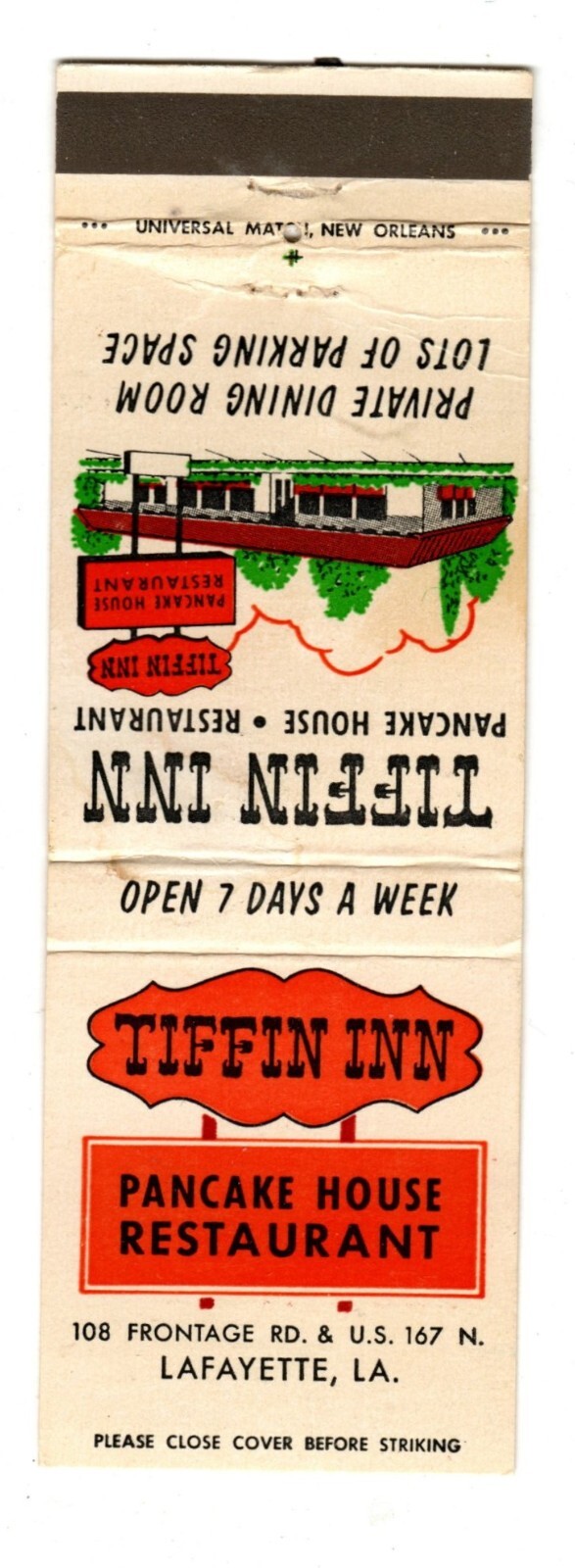 TIFFIN INN PANCAKE HOUSE matchbook matchcover - LAFAYETTE, LOUISIANA | eBay
