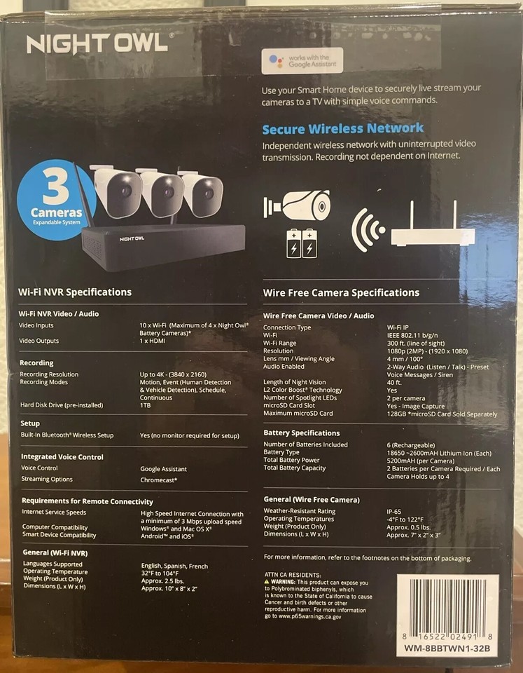 Night Owl - Battery Wi-Fi 3 Camera Security System wth Battery Backup ...