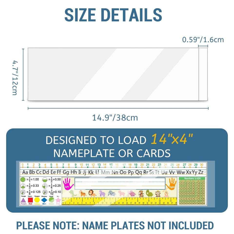 40 PCS 14.9x4.7" Nameplate Pocket Adhesive Desk Name Tag Sleeves Holder ...