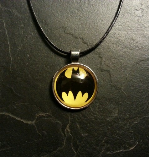 Batman Symbol Glass Necklace Pendant Charm Emblem Logo Comic Book ...
