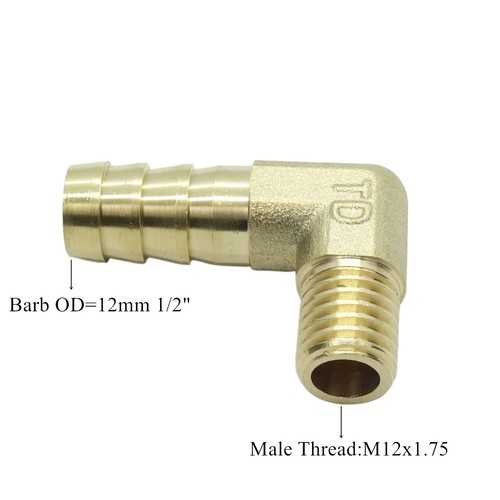 Brass Elbow Metric Male Thread M12 M12x1.75 Barb 12mm 1/2" Hose Fitting ...