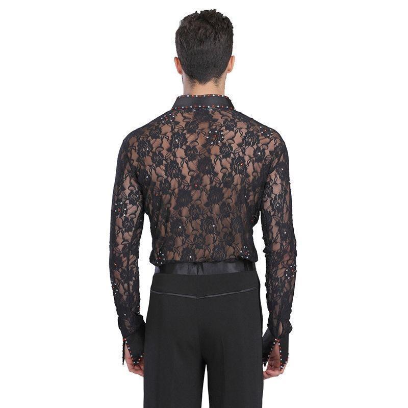 Mens Dancewear Ballroom Rumba Latin Dance Costume Lace V Neck Shirt ...