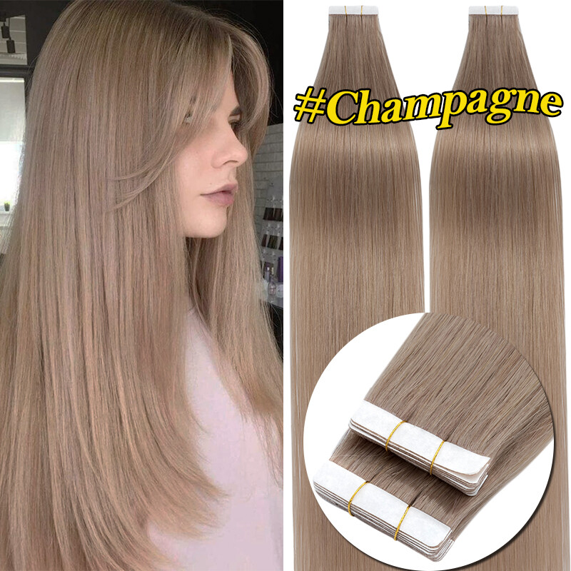 GREY Super Russian Tape In Real Remy Human Hair Extensions Wavy Skin ...