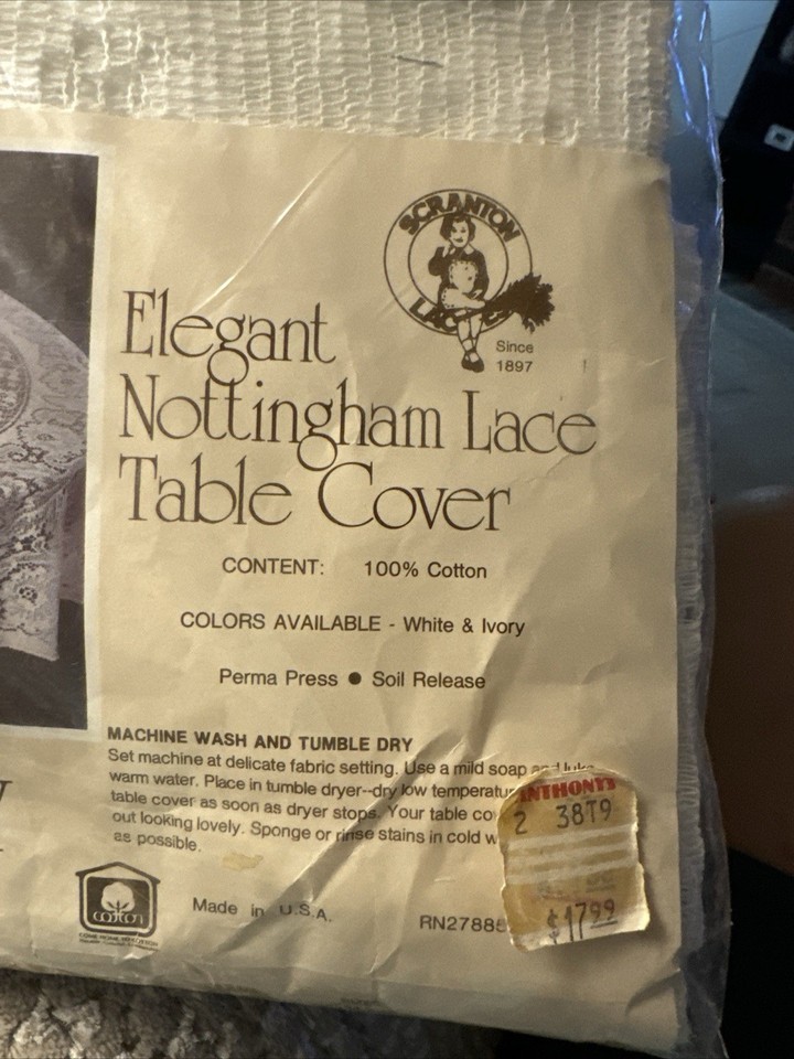 Vintage Scranton Cotton White Nottingham Lace Tablecloth 70" Round New ...