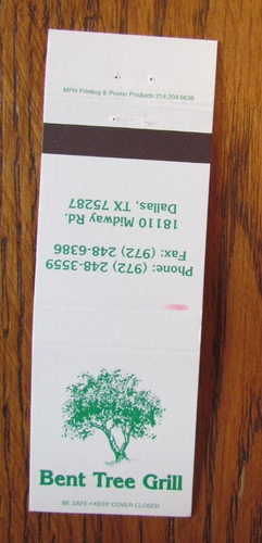 DALLAS, TEXAS MATCHBOOK COVER: BENT TREE GRILL EMPTY MATCHCOVER -D | eBay