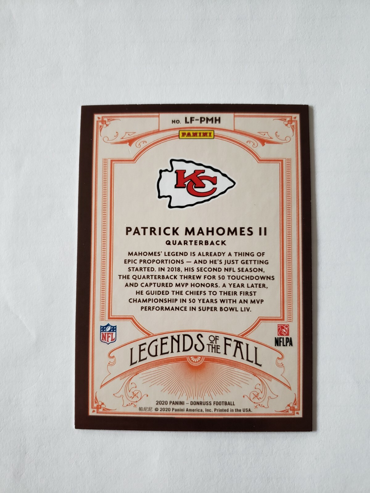 2020 Panini Donruss - Legends of the Fall Patrick Mahomes II #LF-PMH ...