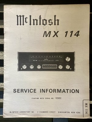 McIntosh MX114 Original Service Manual From Binghamton New York ...