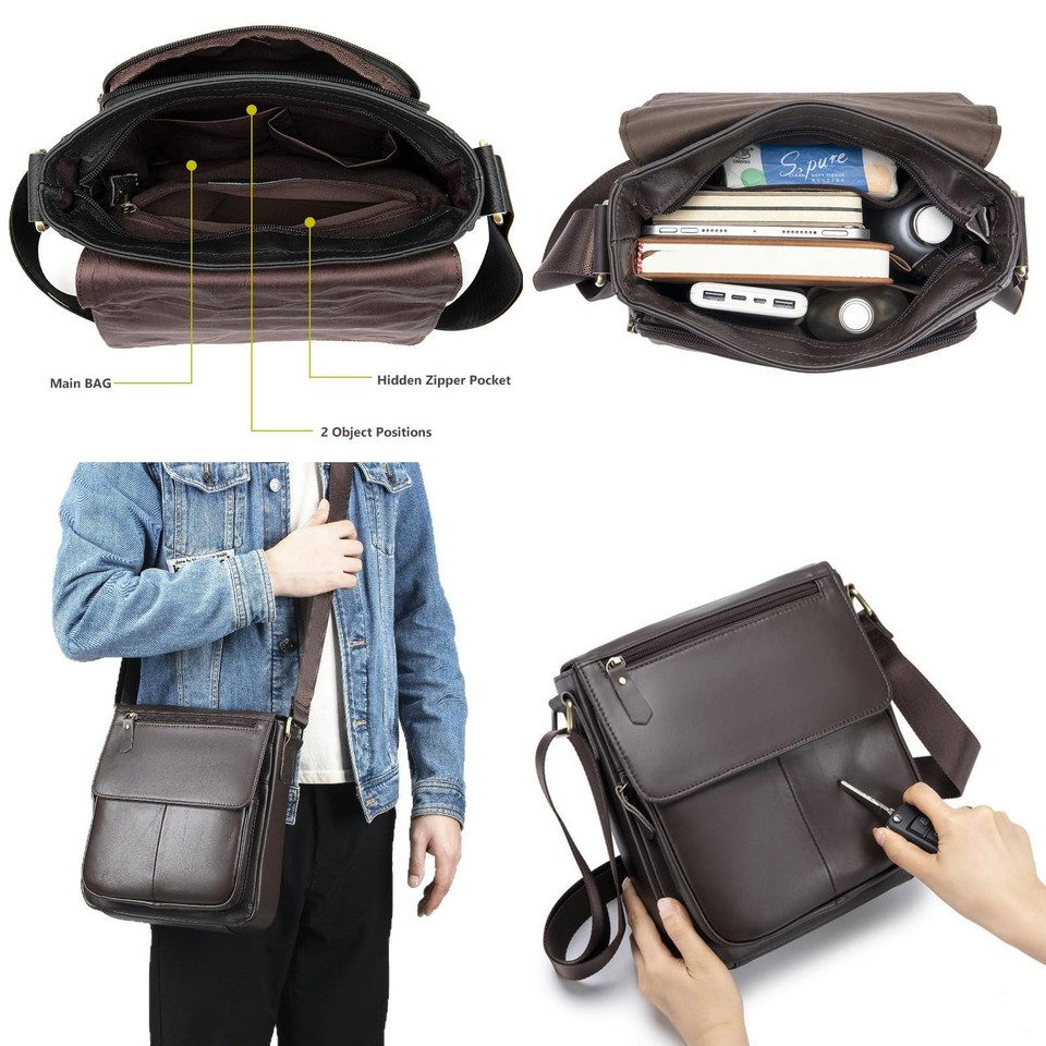 Genuine Leather Messenger Crossbody Shoulder Bag for Men, Man Purse ...