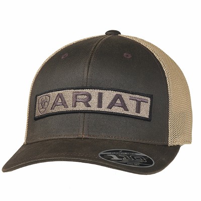 ARIAT™ Men's Ball CAP FlexFit FF110 ~ Embroidered Patch ~BROWN A300014 ...
