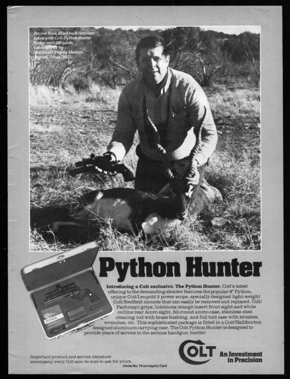 1980 COLT PYTHON HUNTER Revolver PRINT AD Handgun Gun Advertising | eBay