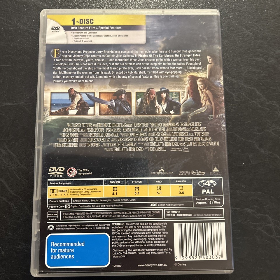 Pirates of the Caribbean - On Stranger Tides (2011, DVD, Region 4, VG ...
