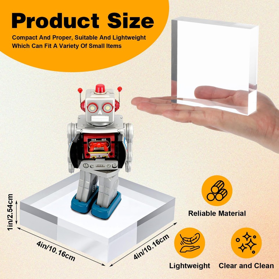 4 Pcs Acrylic Display Block, 4 x 4 x 1 Inch Clear Polished Square Cube ...