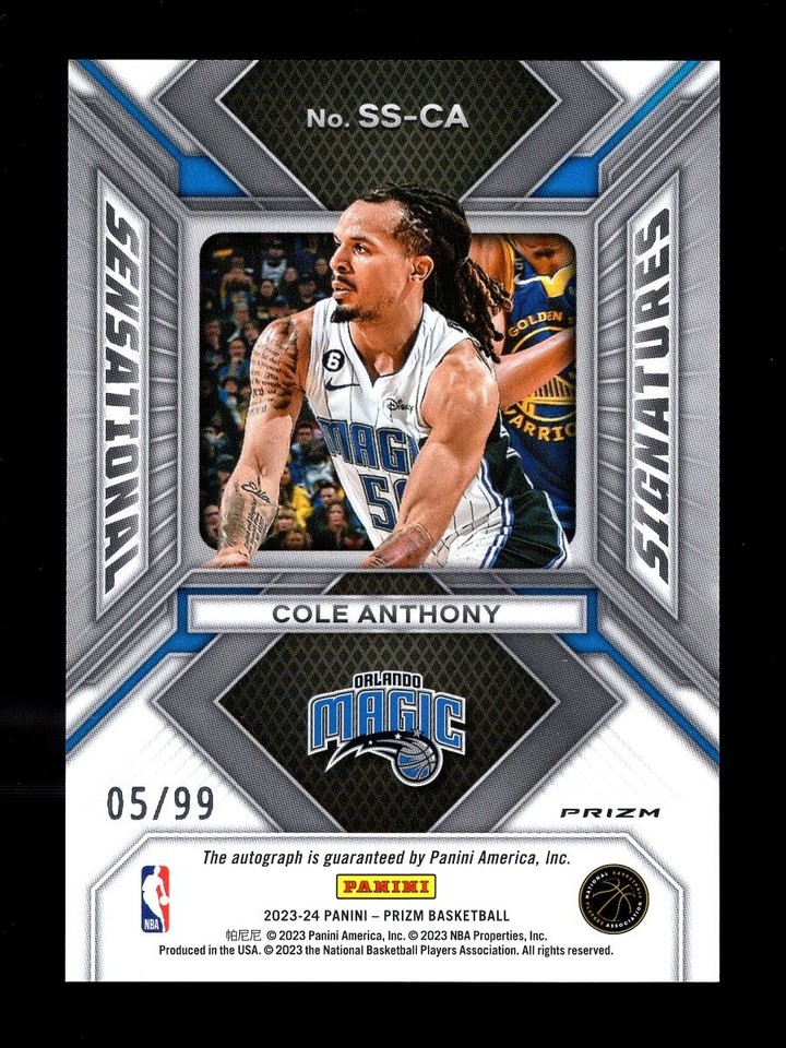 2023-24 PRIZM SENSATIONAL SIGNATURES RED COLE ANTHONY AUTO 5/99 MAGIC ...