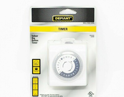 Defiant 15 Amp 24-Hour Indoor Plug-In Mechanical Big Button Timer White ...