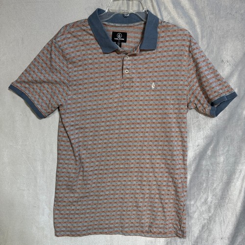 Volcom Men’s Polo Shirt M Geometric Pattern Blue Collar Skate Surf ...