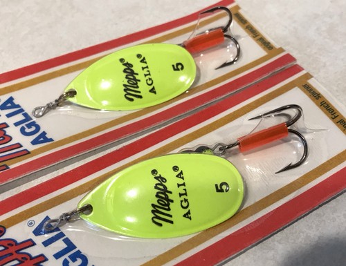 LOT OF 2 MEPPS AGLIA FRENCH SPINNER SIZE #5 FLO CHART BLACK 1/2oz NEW ...