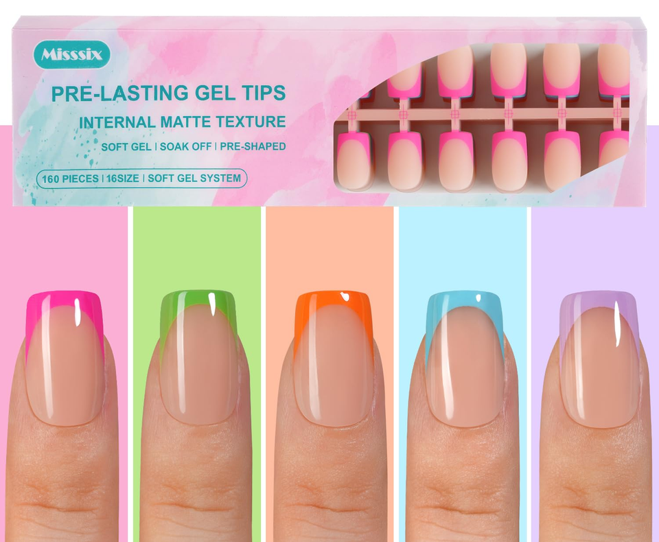 French Gel Nail Tips, 160Pcs French Tip Press on Nails Short Square, No ...
