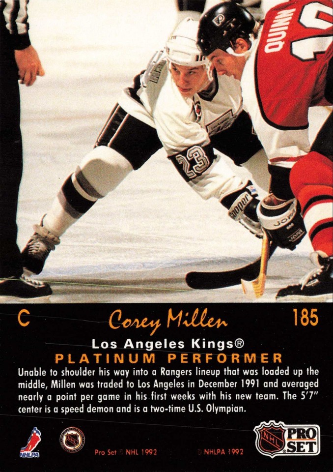 Corey Millen #185 1991-92 Pro Set Platinum Los Angeles Kings | eBay