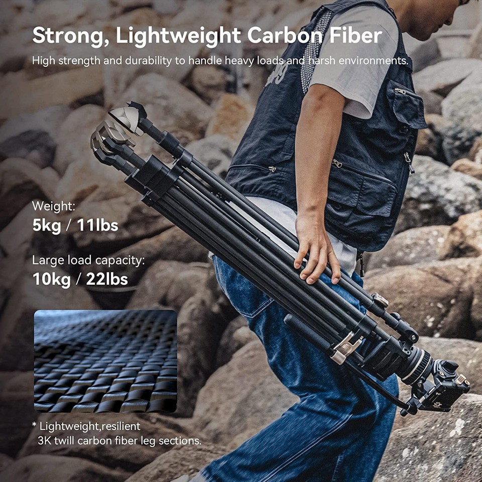 SmallRig AD-100 78" Video Tripod W/ One-Step Locking,Carbon Fiber ...