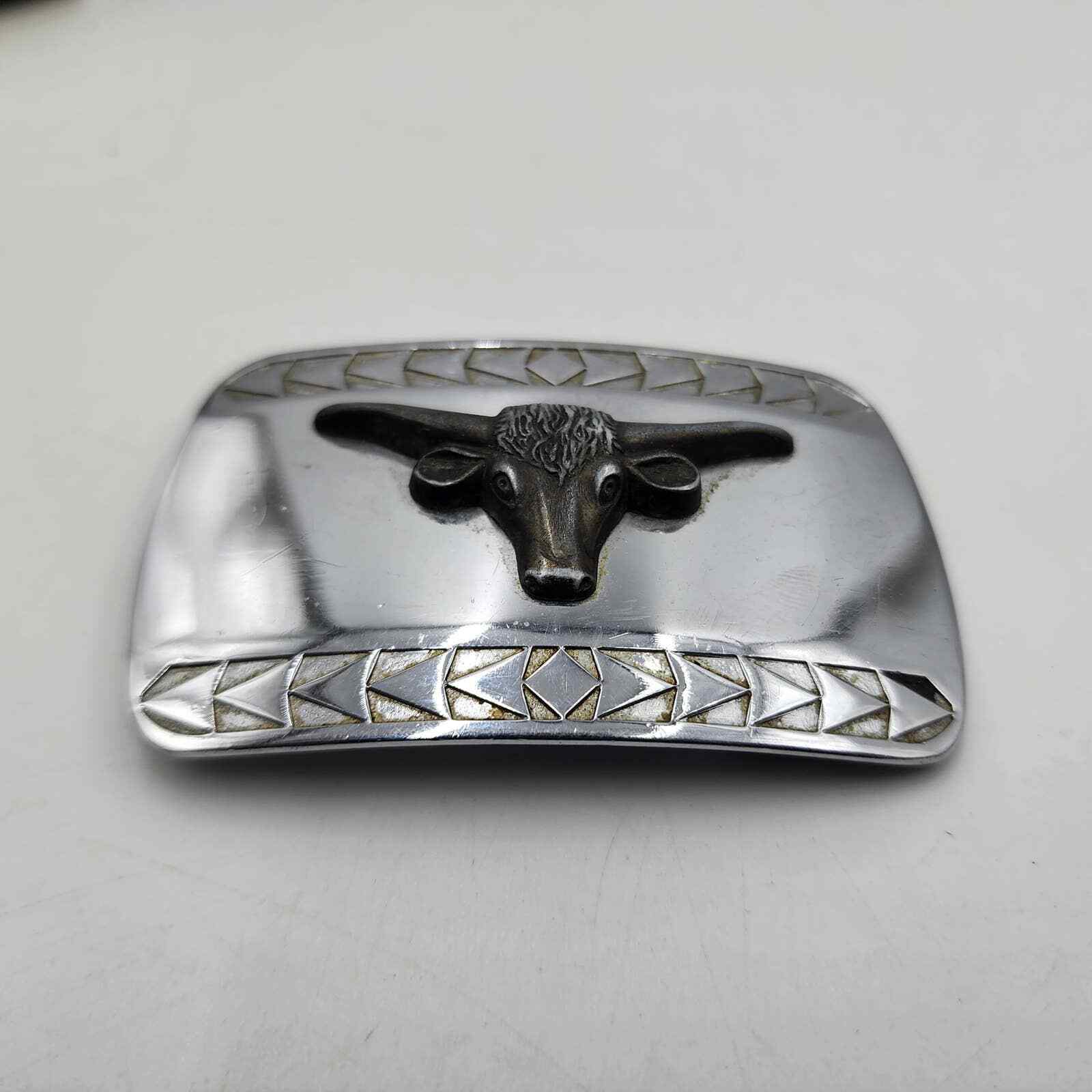 Vintage Silver Longhorn Bull Belt Buckle - Gem