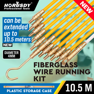 10.5m ⏀ 4mm Fibreglass Cable Push Pull Rod Electricians Wire Puller ...
